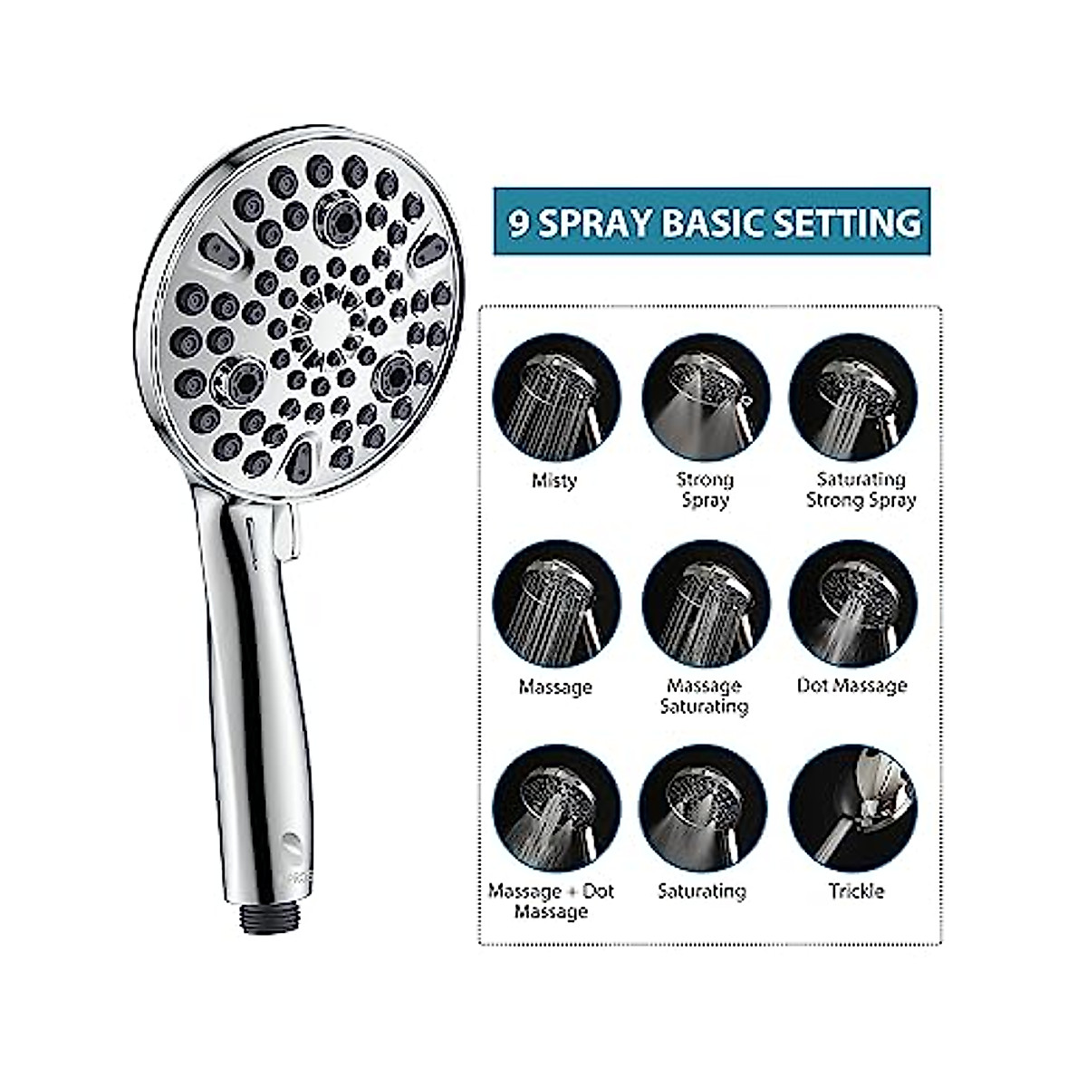 Detachable Shower head with Handheld Spray Combo, Apartment must haves High Pressure with Long Hose 10 Multifunctional Set Mode, Wall Installed Rain Showerhead, Adjustable Bracket Built-in Clean Jet