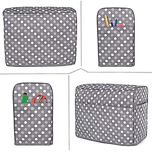Luxja Dust Cover for Sewing Machine, Sewing Machine Cover with Pockets for Extra Accessories (Compatible with Brother and Singer), Gray Dots