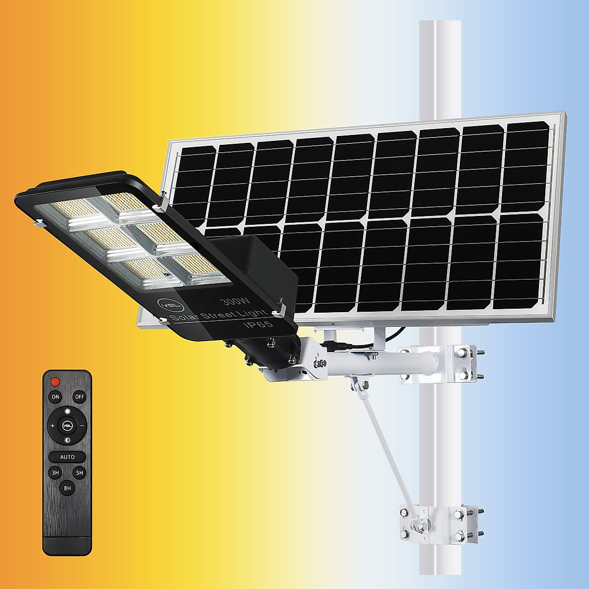 YQL Solar Street Light Outdoor 300W Parking lot Light Waterproof Dusk to Dawn Motio Sensor Large Big Bright Commercial Solar Powered Ligth White for Outside
