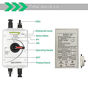 IP66 Solar Combiner Box， 32A PV DC Isolator Switch with Solar Connector for Solar Panel Solar Power System RV, Boats, and Off/On-Grid Solar System