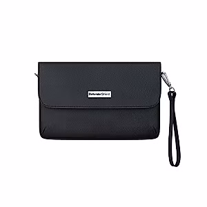 DefenderShield EMF Protection Clutch Purse - RFID Blocking Anti Radiation Crossbody Wristlet Handbag - Vegan Leather Bag, Black Pebble Grain