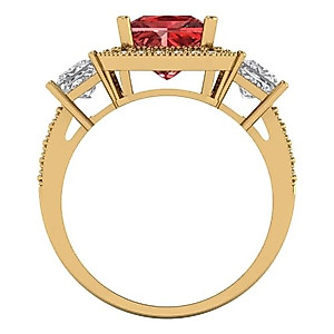 Clara Pucci 2.93 ct Cushion Cut Halo Solitaire 3 stone Natural Garnet Designer Anniversary Bridal Engagement Ring 14k Yellow Gold 9.25