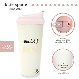 Kate Spade New York Bridal 16 Ounce Insulated Travel Mug, Double Wall Thermal Tumbler for Coffee/Tea, Miss to Mrs. (Pink)