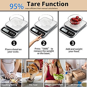 YONCON Smart Food Scale Digital Weight Grams and Oz, 3kg/0.1g Kitchen Scale for Weight Loss, Cooking, Baking, Super Accurate, Easy to Clean and Store, Tare Function (Batteries Included)