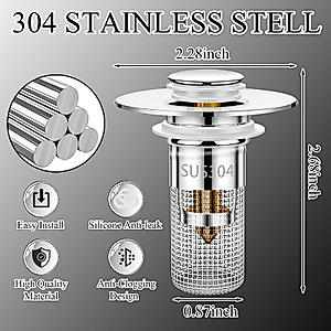 Ponpon 2pcs Bathroom Sink Stopper, Basin Pop Up Bathroom Sink Drain Strainer, Universal Drain Hair Catcher with Removable Filter Basket for 1.1-1.3 Inch