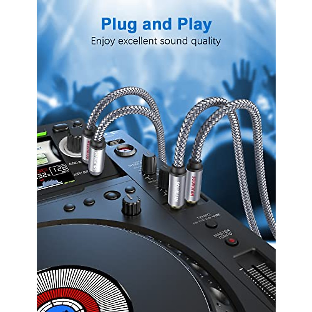 SOUNDFAM RCA to 1/4 Cable，Dual RCA to Dual 1/4 inch TS Stereo Audio Interconnect Cable，Dual 6.35mm to Dual RCA/Phono Patch Cable-Grey(3.3Feet/1M)