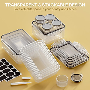 HOMETALL 50-Piece Food Storage Containers with Lids (25 Containers & 25 Lids), Airtight Reusable Meal Prep Containers for Lunch, Plastic Kitchen Storage Containers with Labels & Marker Pen