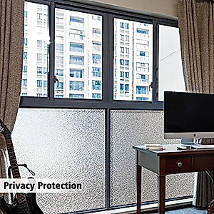 Instruban Window Privacy Film Frosted Glass Covering for Bathroom Opaque Static Cling Heat Control Door Sticker for Office Living Room Non-Adhesive - Matte Pure, 17.5 x 78.7 inches