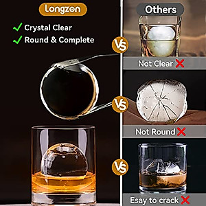 2024 New improved longzon 4 Pack Crystal Clear Ice Ball Maker Mold, Whiskey Ice Mold Large 2.4 Inch, Silicone Round Ice Cube Tray for Freezer, Sphere Ice Mold Maker for Whiskey, Cocktail and Drink