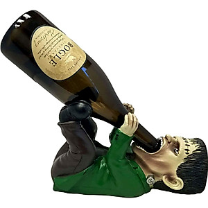 DWK Frankenstein Wine Bottle Holder | Countertop Rack Wine Holders | Horror Kitchen Wine Decorations Theme Sets | Cute Goth and Cool Mom Gifts - 10.5"