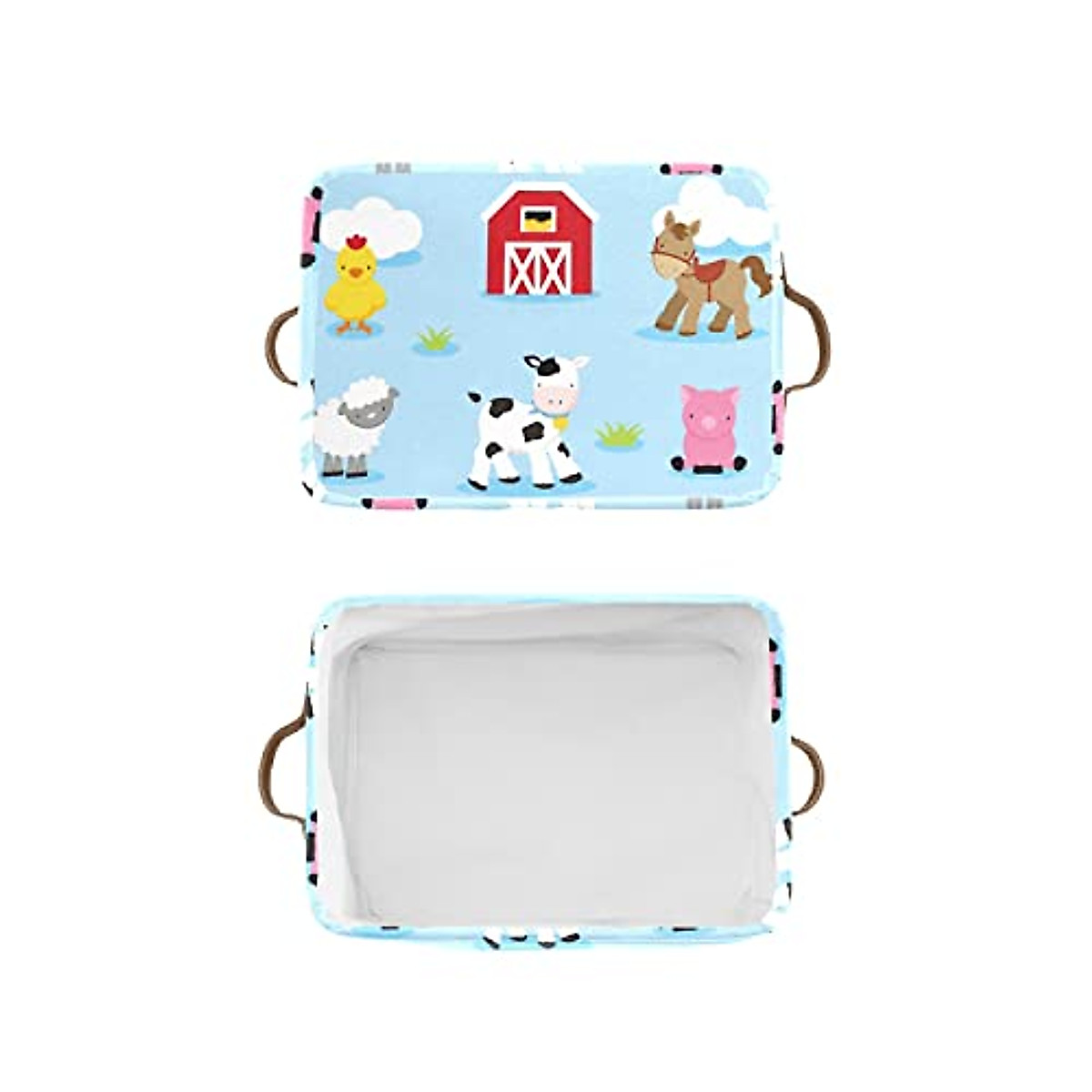 Deven Farm Animal Blue Personalized Large Storage Baskets for Organizing Shelves with Handle,Closet Decorative Storage Bins for Bathroom,Nursery,Home 1 Pack