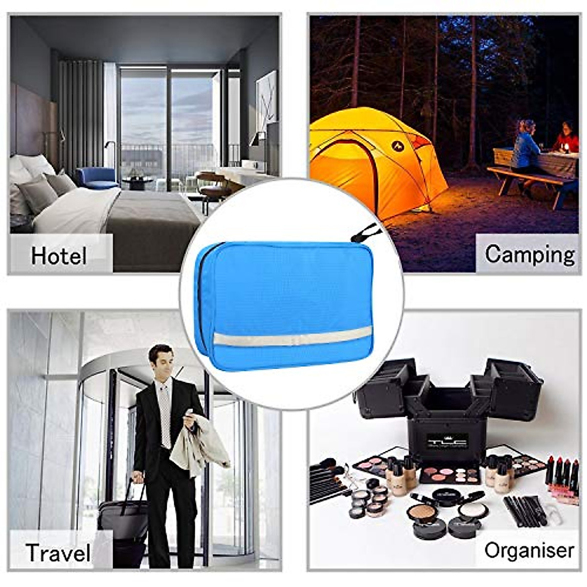 Relavel Cosmetic Pouch Toiletry Bags Travel Business Handbag Waterproof Compact Hanging Personal Care Hygiene Purse (Blue)