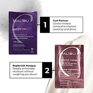 Malibu C Mini Malibu Rehab Curl Partner - Contains 2 Hair Remedy Packets - Hair Care for Natural Curls, Textured Hair, and Perms - Restores Shine + Bounce to Curly Hair