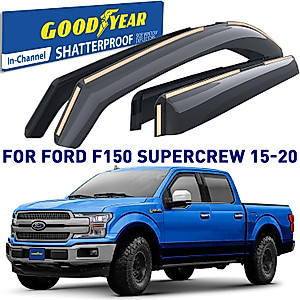 Goodyear Shatterproof in-Channel Window Deflectors for Ford F150 2015-2020 SuperCrew (fit for Ford F250-F550 17-23), Rain Guards, Window Visors, Vent Deflector, Truck Accessories, 4 pcs- GY003407