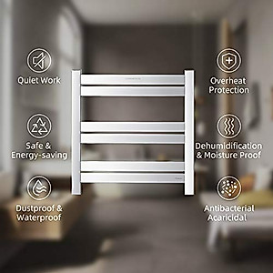 SHARNDY Towel Warmer Brushed Nickel for Bathroom Wall Mounted Drying Rack Plug-in Electric Heated Towel Rack Stainless Steel Square 6 Bars Bath Towel Heater ETW84-4 80W 20.87x20.47x4.13 inches