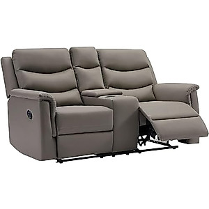 FULife 3+2 Modern Upholstered Manual Sectional Sofa Set with 1 Center Console&4 Cup Holders,Three Seaters Recliner Sofá and Loveseat Couch for Living Room/Apartment/Office/Theater, Gray PU A+B 77.5"W