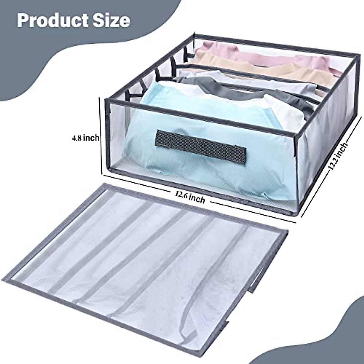 Hodeuineer Wardrobe Clothes Organizer for Bra,6 Grid Foldable Drawer Organizers For Clothing,Oversized Space Underwear Organizer(2Pack,Grey)