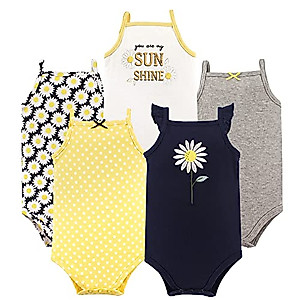 Hudson Baby Unisex Baby Cotton Sleeveless Bodysuits, Daisy, 3-6 Months