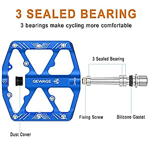 Bike Pedals 9/16 Inch - Bicycle Pedals with Reflectors - 3 Sealed Bearings MTB Pedals Wide Platform Pedals for Mountain Bike, BMX, Road Bike Pedals (Blue)