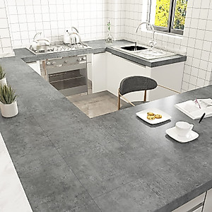 VEELIKE Peel and Stick Floor Tile 12''x12'' Distressed Grey Concrete Vinyl Flooring Waterproof Self Adhesive Removable Grey Stick on Floor Tiles for Bathroom Kitchen Bedroom Living Room 4 Tiles