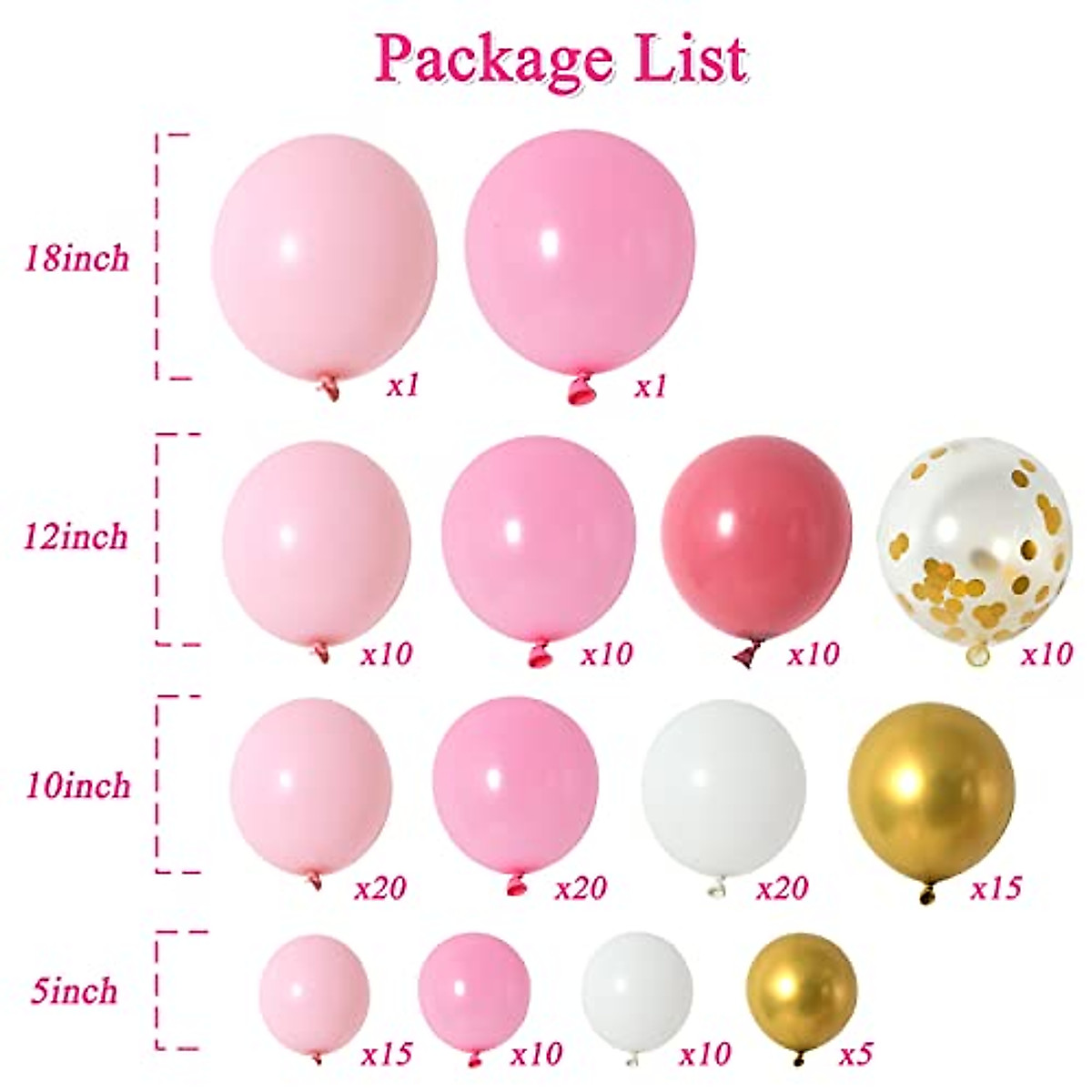 RUBFAC 159pcs Pink Gold Balloons Garland Arch Kit Pastel Pink White Gold Confetti Latex Helium Balloons for Confession Proposal Wedding Valentine's Day Girl Birthday Baby Shower Party Decorations