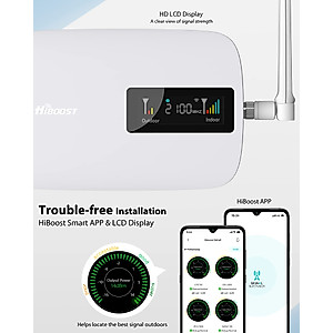 HiBoost Cell Phone Booster for All Carriers| Up to 2000 Sq Ft| Cell Signal Booster Display Screen| High Power Outdoor Receiving Antenna|for 5G/4G/3G LTE |App Service + Install|FCC Approved