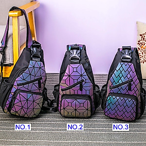 FZChenrry Luminous Geometric Backpack Women Holographic Reflective Bags and Crossbody Bag Iridescent Backpack Lumikay (No.19011-03)