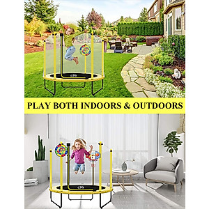 LANGXUN 60" Trampoline for Kids, 5ft Mini Toddler Indoor & Outdoor Trampoline with Net, Basketball Hoop & Dart Board, Birthday Gifts for Boys & Girls, Baby Toddler Christmas Toys, Age 1-8 Years