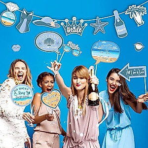 JOYMEMO 24 Pieces Coastal Bachelorette Party Photo Booth Props - Last Toast On The Coast Bachelorette Decorations, Blue Nautical Beach Bridal Shower Wedding Engagement Party Supplies