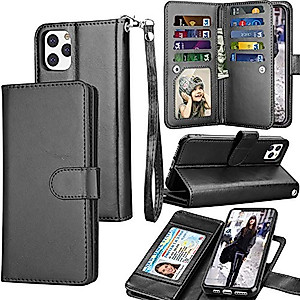 Tekcoo Wallet Case for iPhone 11 Pro Max (6.5 inch) 2019 Luxury ID Cash Credit Card Slots Holder Carrying Pouch Folio Flip PU Leather Cover [Detachable Magnetic Hard Case] Lanyard - Black