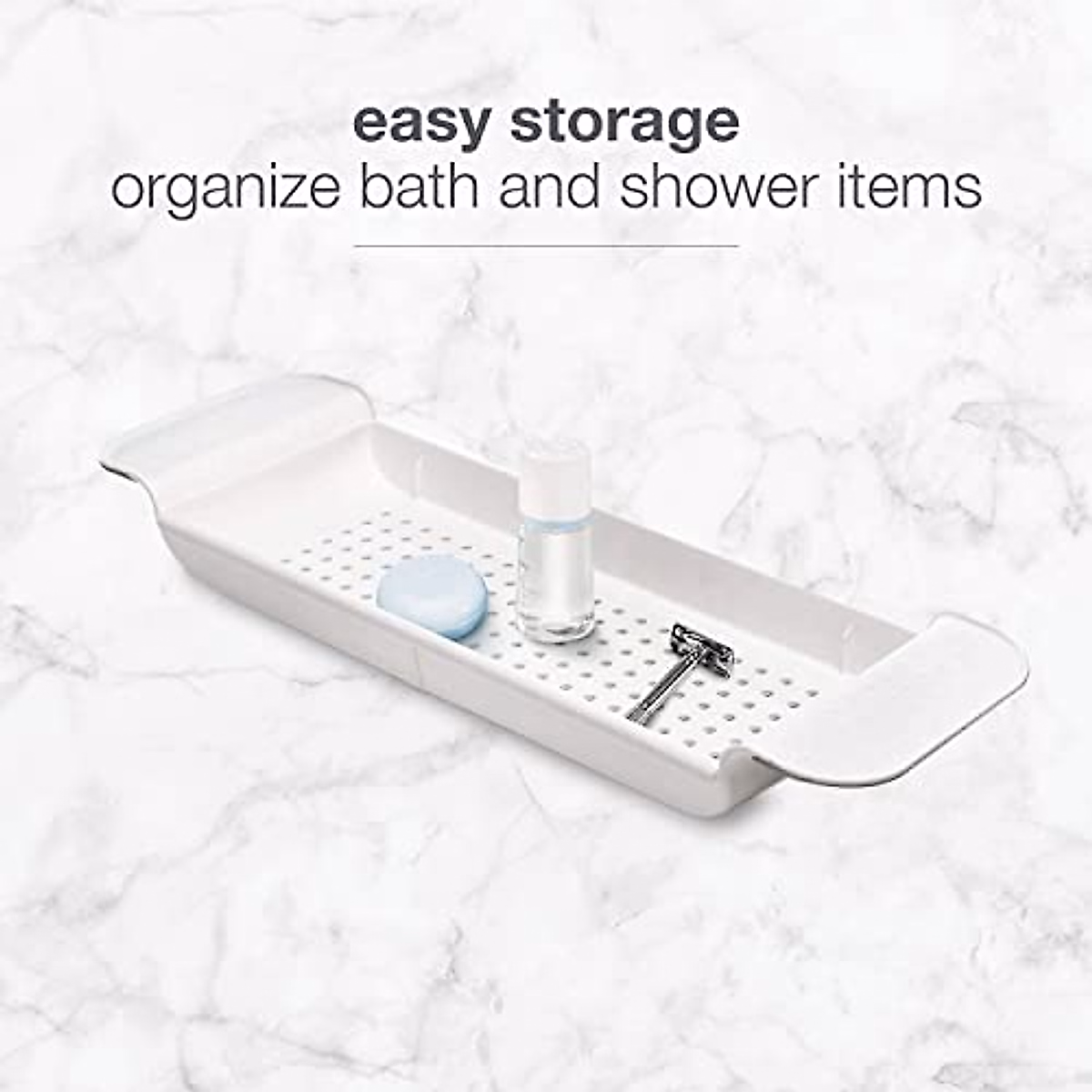 Madesmart Expandable Bath Shelf Caddy for Bathtubs, Plastic Shower and Bath Tub Tray, 30.87" x 6.81", White