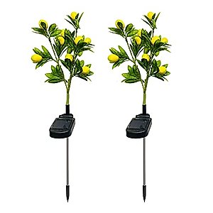 RSTYS 2 Pces Garden Solar Light Outdoor Decorative, 25.6 in Simulated Lemon Solar Lamps, Home Decorative Plastic Waterproof Landscape Lawn Lamp Garden Lights Metal Lamp for Pathway, Lawn, Patio, Yard