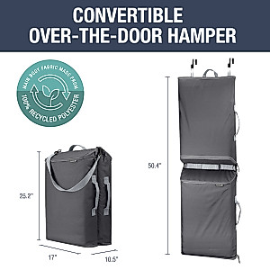 CleverMade Hanging Laundry Hamper Bag with Over the Door Hooks; Space Saving Organization, Great for a Dorm Room, Closet, Bathroom, or Small Bedroom - Shadow Gray/Stone Gray, 2 Compartments