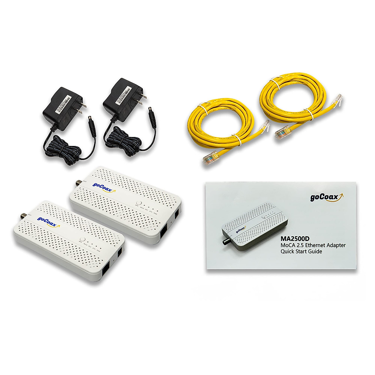 goCoax MoCA 2.5 Adapter with 2.5GbE Ethernet Port. MoCA 2.5. 1x 2.5GbE Port. Provide 2.5Gbps Bandwidth with existing coaxial Cables. White(2-Pack, MA2500D)