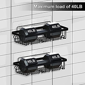 AilyHooms Shower Caddy Bathroom Shower Organizer - 3 Pack Adhesive Shower Shelves With 18 Hooks - No Drilling Wall Mounted Shower Storage Stainless Steel Rustproof Basket Rack for Bathroom Kitchen