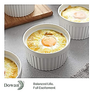 DOWAN 4 oz Ramekins for Creme Brulee Porcelain Ramekins Oven Safe, Classic Style Ramekins for Baking Souffle Ramekins Bowls, Set of 6, White