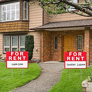 Ripeng 4 Pcs 17 x 13 Inch for Rent Sign with Stand Double Sided Corrugated Plastic Red White for Lease Sign with 8 Pcs Tall Iron Stands for Outdoor House Business Rental Car Apartment (17 x 13 Inch)