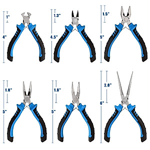 COMOWARE 6 Pcs Mini Pliers Set, Multi-function Pliers Tool Set, Mini Needle Nose Pliers, Linesman Pliers, Long Nose Pliers, Bent Nose Pliers, Diagonal Pliers, End Cutting Pliers, for Electronic Repair