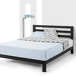 Mellow 10 inch Heavy Duty Metal Platform Bed W/Headboard/Wooden Slat Support/Mattress Foundation (No Box Spring Needed), King, Black