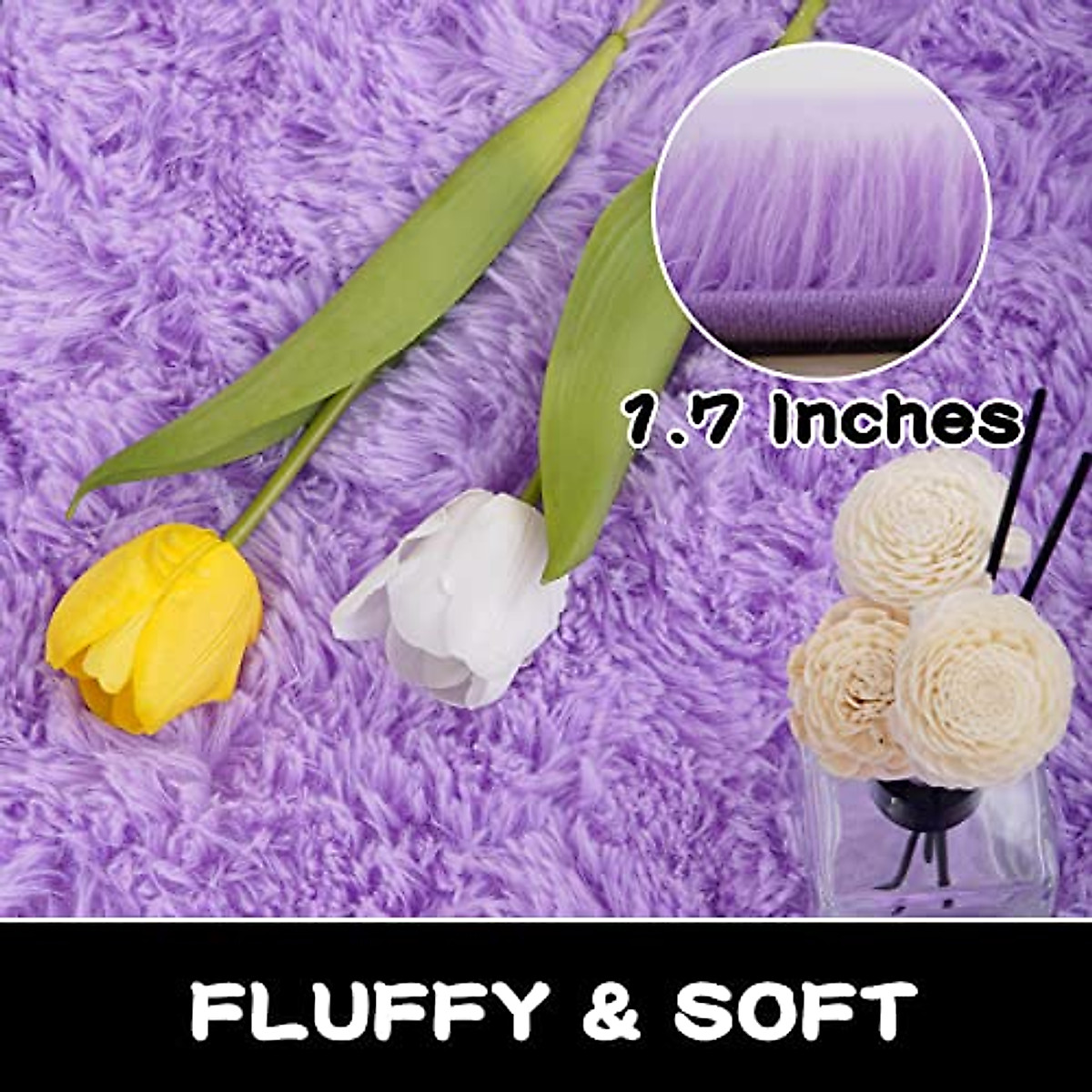 Terrug Super Soft Shaggy Fluffy Rugs for Kids Room, Home Decor Area Rugs 4x6 Feet for Bedroom, Cute Plush Rugs for Girls Bedroom Dorm, Non-Slip Carpet for Living Room (4X6 Feet, Purple)