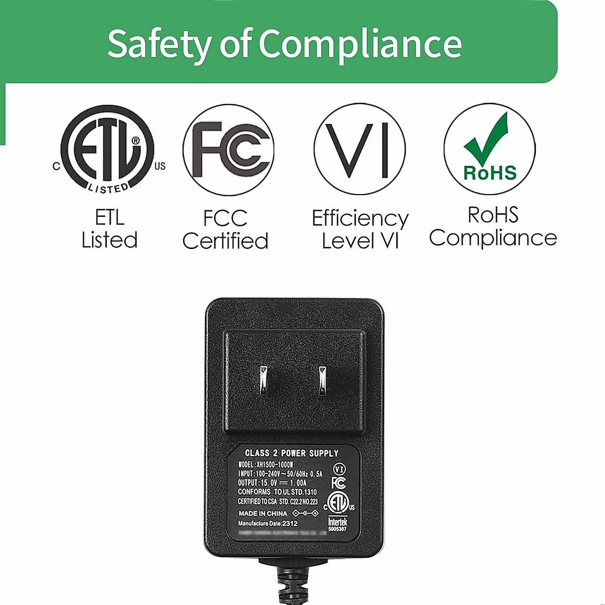 Security-01 AC to DC 15V 1A Power Supply Adapter 5.5mm x 2.1mm Plug,for Litter Robot 3,Cat Open air self Cleaning Box,Receiver,Amplifier,Router,UL Listed