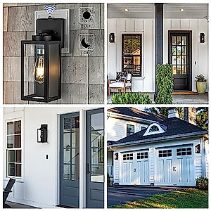 Laplusbelle Dusk to Dawn Outdoor Light Fixtures Black, Waterproof Wall Lantern Sconces with Tempered Glass, E26 Socket Porch Lighting Exterior Lights for Patio Front Porch Garage Entrance, 2 Pack