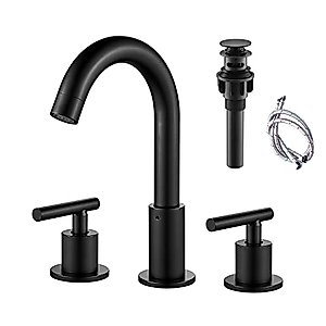 AIMOYO 2-Handle 8 inch Widespread Bathroom Sink Faucet, 3 Hole Matte Black Bathroom Faucet with 360°Swivel Spout, Pop Up Drain and High Arc, Modern Basin Faucet Mixer Taps, Deck Mount