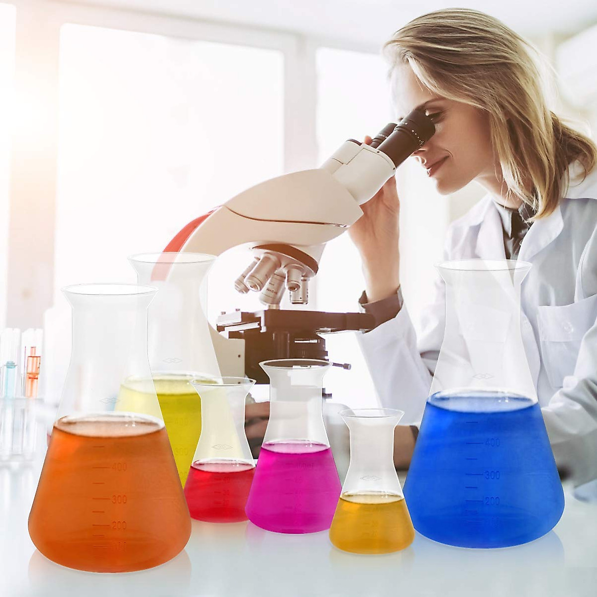 3Pcs Erlenmeyer Flask,Plastic Flask Conical Flask for Laboratory Students Educational Learning Toys(50ml+100ml+500ml)