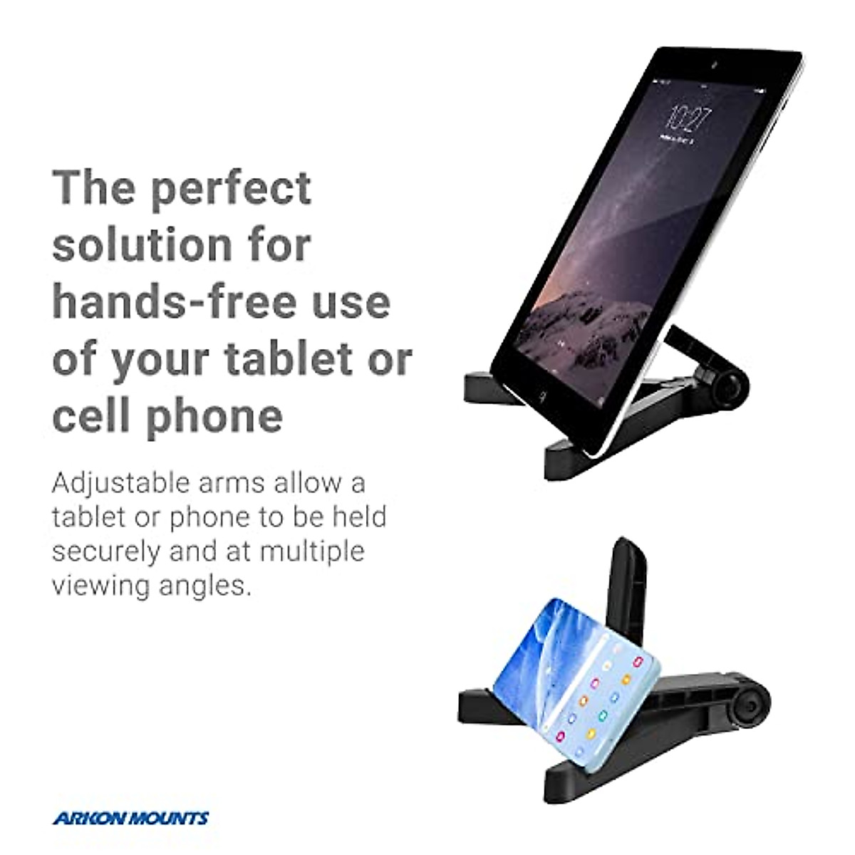 ARKON Mounts Portable Tablet Stand | Adjustable Viewing Angle | For Phones and Tablets | Fits Apple iPad, iPhone, Samsung Galaxy, Note, Switch, and more
