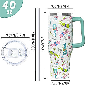 Nqhsionv Easter Tumbler with Handle 40 oz Easter Bunny Coffee Travel Mug Stainless Steel Rabbit Insulated Cup Happy Easter Decor Gifts