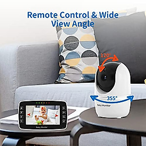 IKQIEOR Baby Monitor with 2 Cameras, 4.3" LCD Split-Screen Video Baby Monitor with Camera and Audio NO WiFi, Remote Pan/Tilt/Zoom, Auto Night Vision,Two-Way Talk,Temperature Sensor,VOX Mode, Lullabies