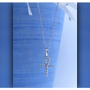 Dazzlingrock Collection Round White Diamond Ankh Cross Pendant for Women with 18 inch Silver Chain (0.16 Ctw) in 14K White Gold