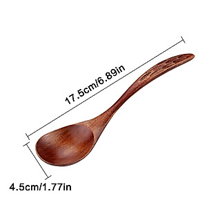 IQCWOOD Wooden Soup Spoons, Magic Spoon, Wooden Spoons for Eating, 6 Pieces 6.8 inch Asian Soup Spoon, Magic Spoon for Salad Desserts, Coffee, Snacks, Cereal, and Fruit