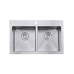 Ancona 30-inch Handmade Prestige Series Double Basin Drop-in Kitchen Sink with Grids and Strainers | 1-Hole 50/50 | Stainless Steel